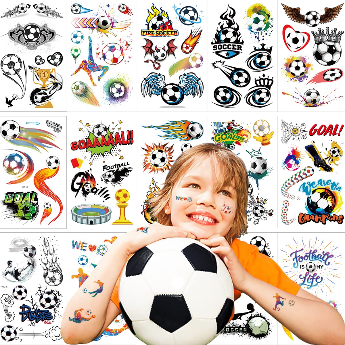 14 Sheets Football Face Temporary Tattoos - Fun Soccer Ball Party Favor ...