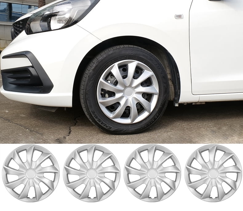14" Silver Hubcaps/Wheel Covers for Most Cars,Set of 4 Snap on Car ...