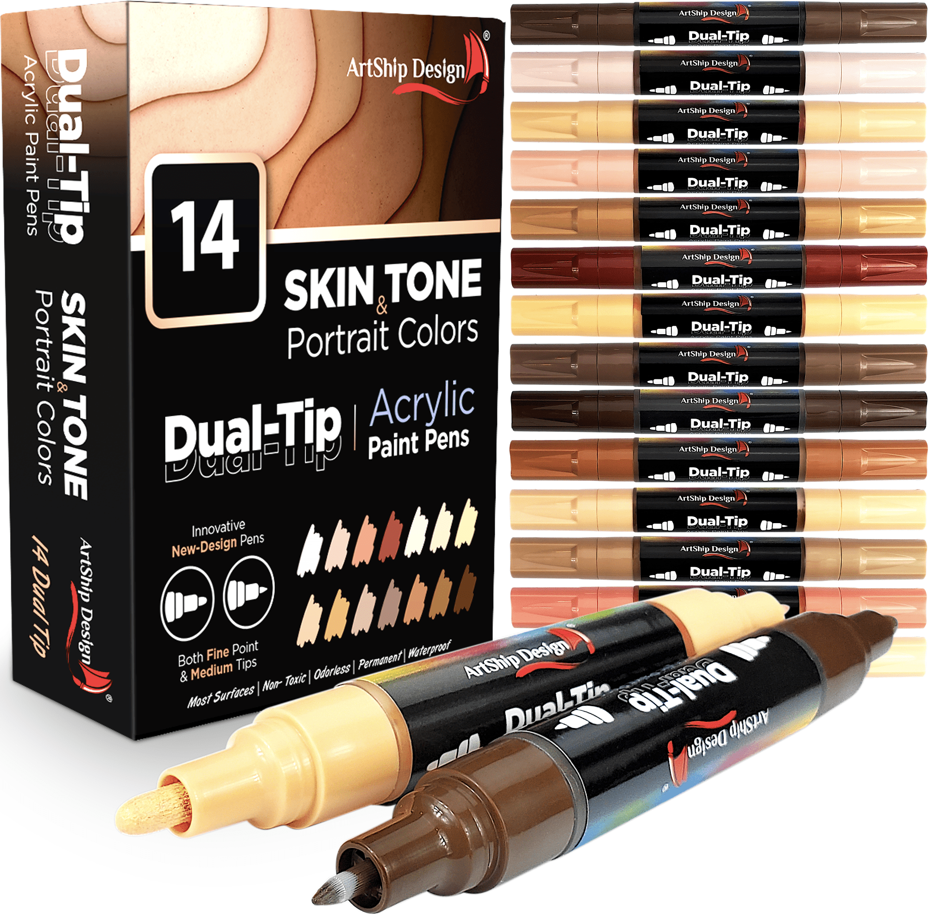 14 Skin Tone Dual-Tip Acrylic Paint Pens, Both Extra Fine and Medium ...