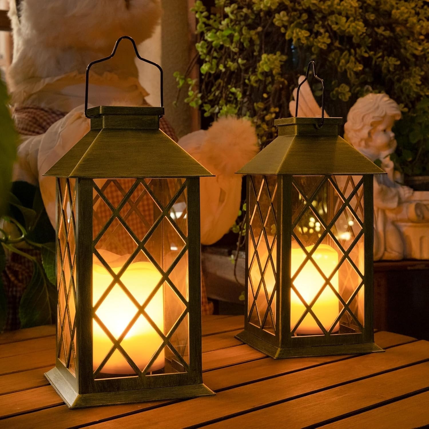 14" Solar Lanterns Outdoor Garden Lanterns Flaless Candle Lights for ...