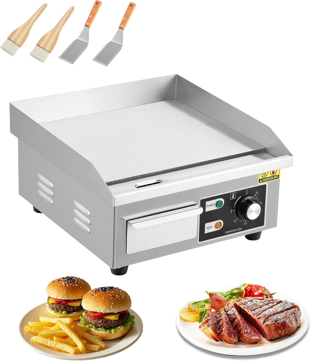 14" Stainless Steel Electric Griddle, 1500W Countertop Griddle with Non ...