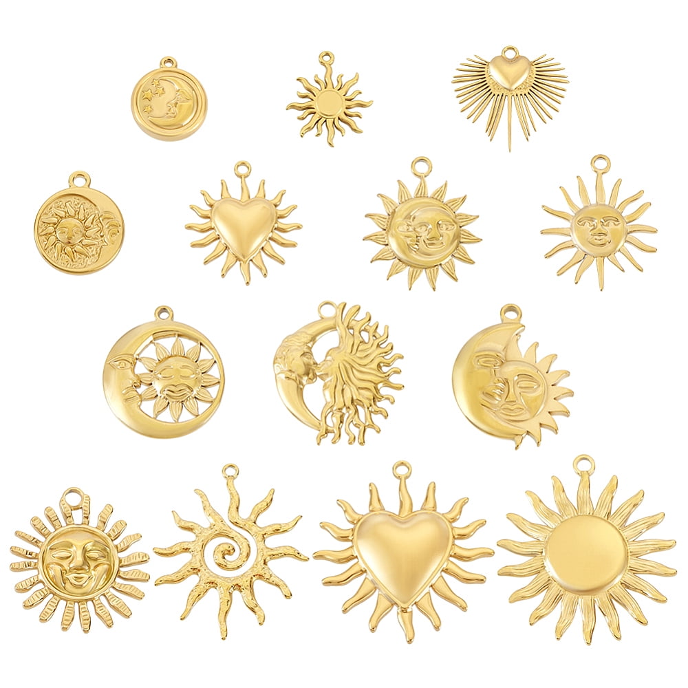 14 Styles 304 Stainless Steel Sun Star Moon Charms for Jewelry Making ...