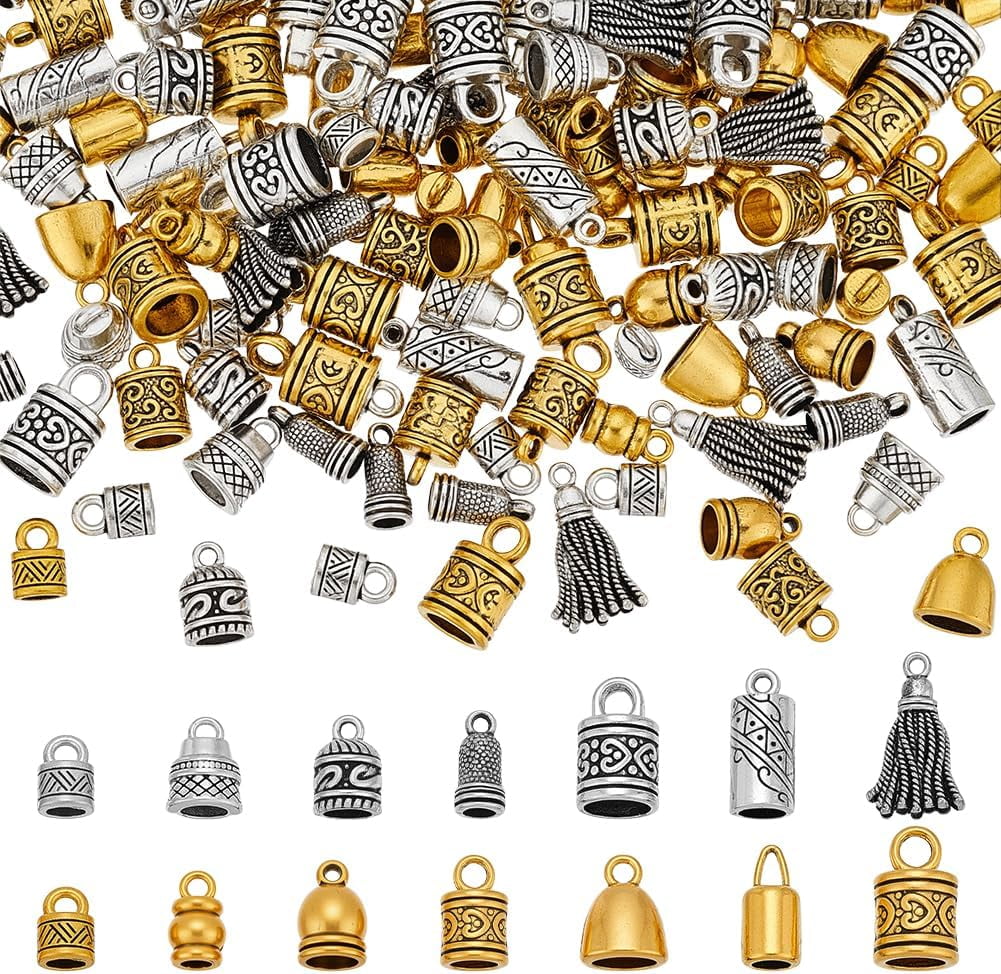 14 Styles Metal Cord Ends Caps 140pcs Tibetan Leather Cord End Glue in ...