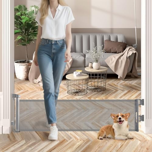 14" Tall Short Gate to Step Over, Retractable Mesh Pet Door for Small ...