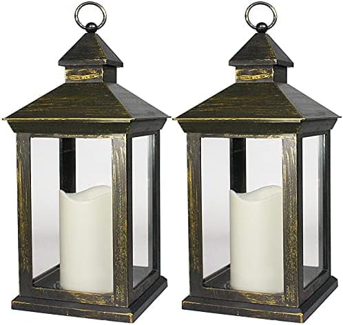14" Tall Vintage Decorative Lantern with LED Pillar Candle (Distressed ...