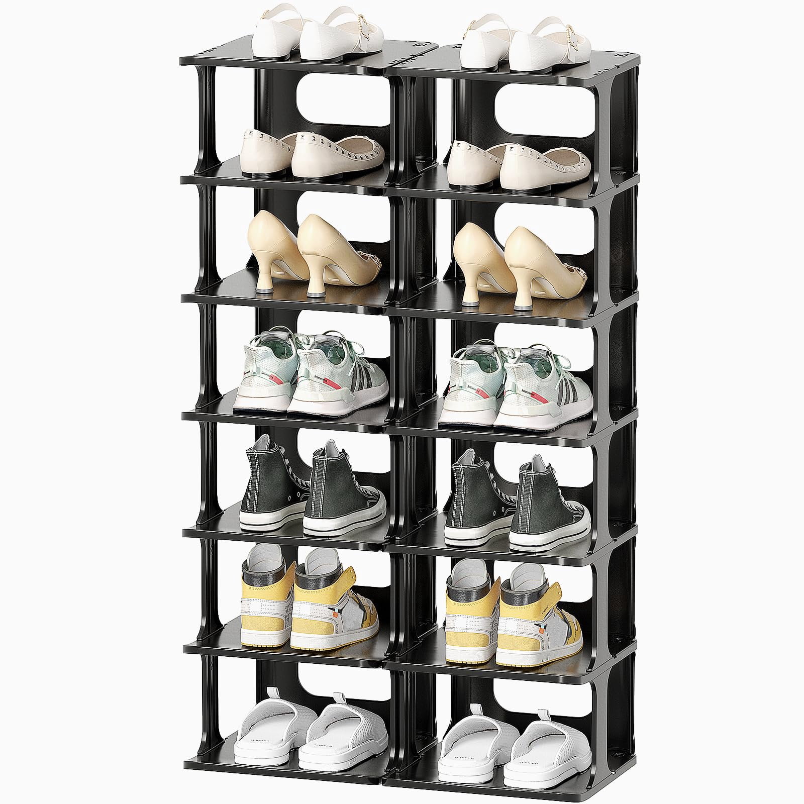 14 Tier Black Vertical Shoe Rack For Small Spaces, Entryway, Closet ...