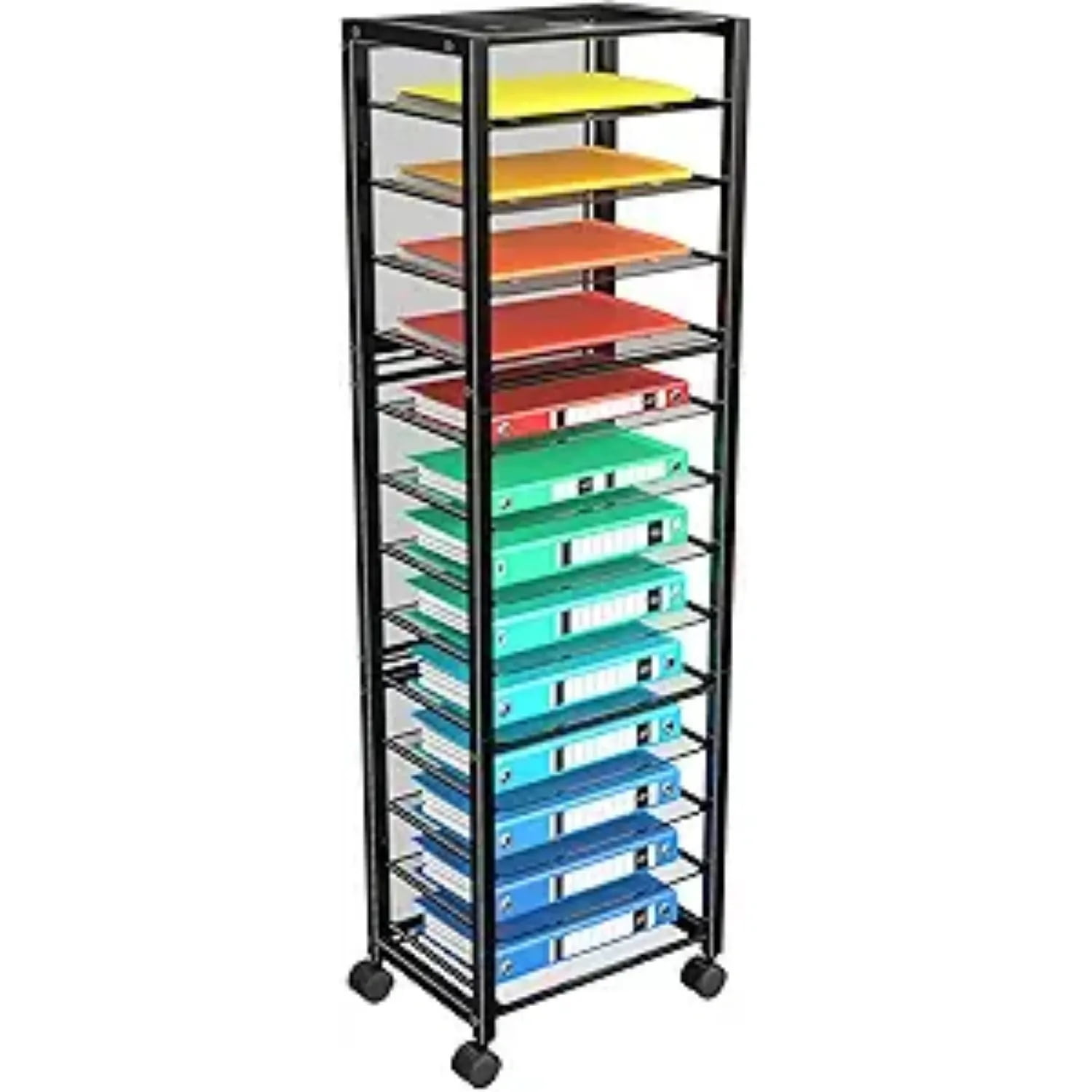 14 Tier Rolling File Cart, Desk File Organizer with Sliding Trays and ...