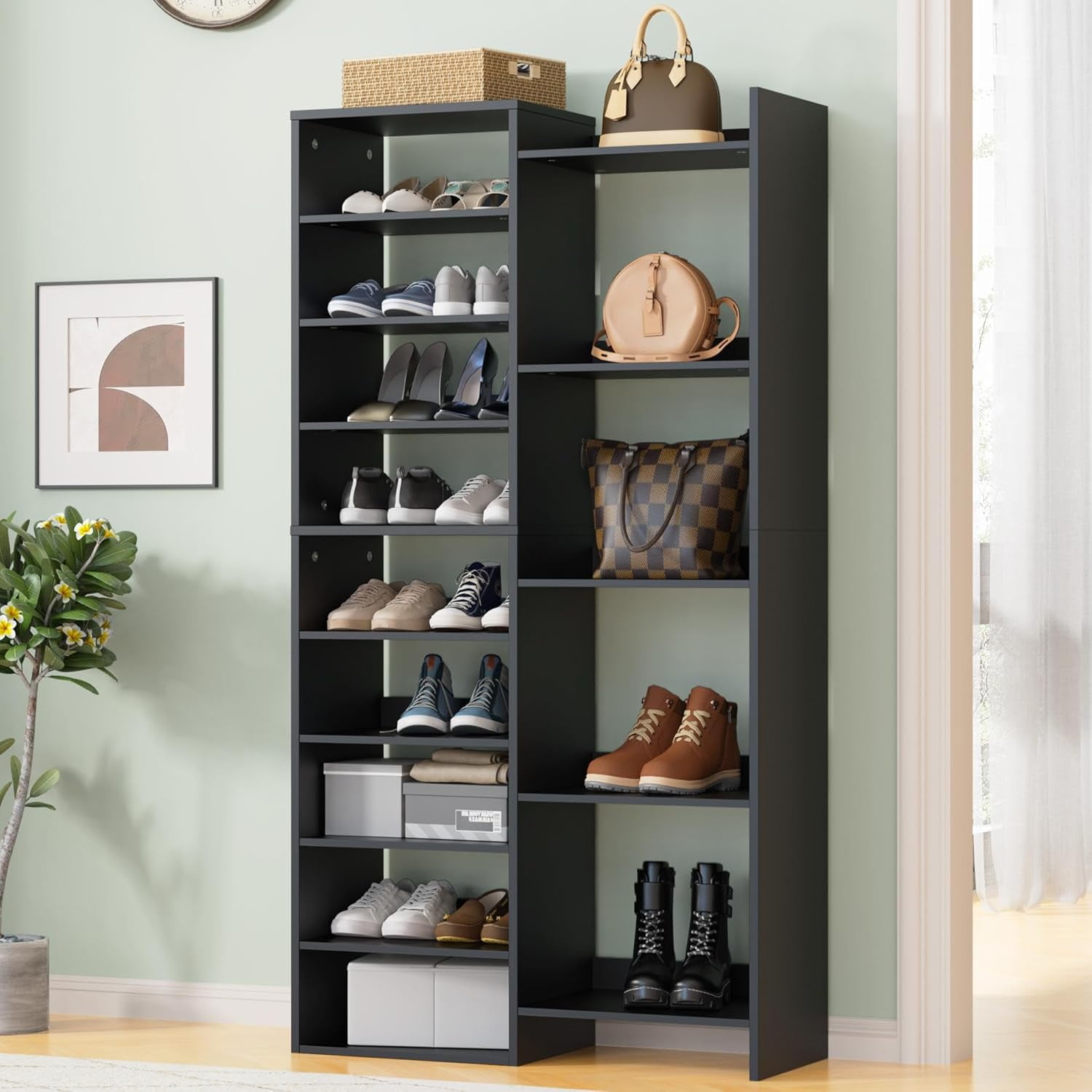 14 Tier Shoe Rack, 60" Tall Modern Shoe Organizer, Shoe Storage Cabinet ...