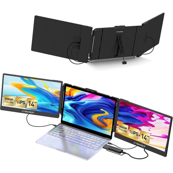 Marsmyth 14'' Triple Monitor for Laptop Screen Extender, Dual Monitor ...