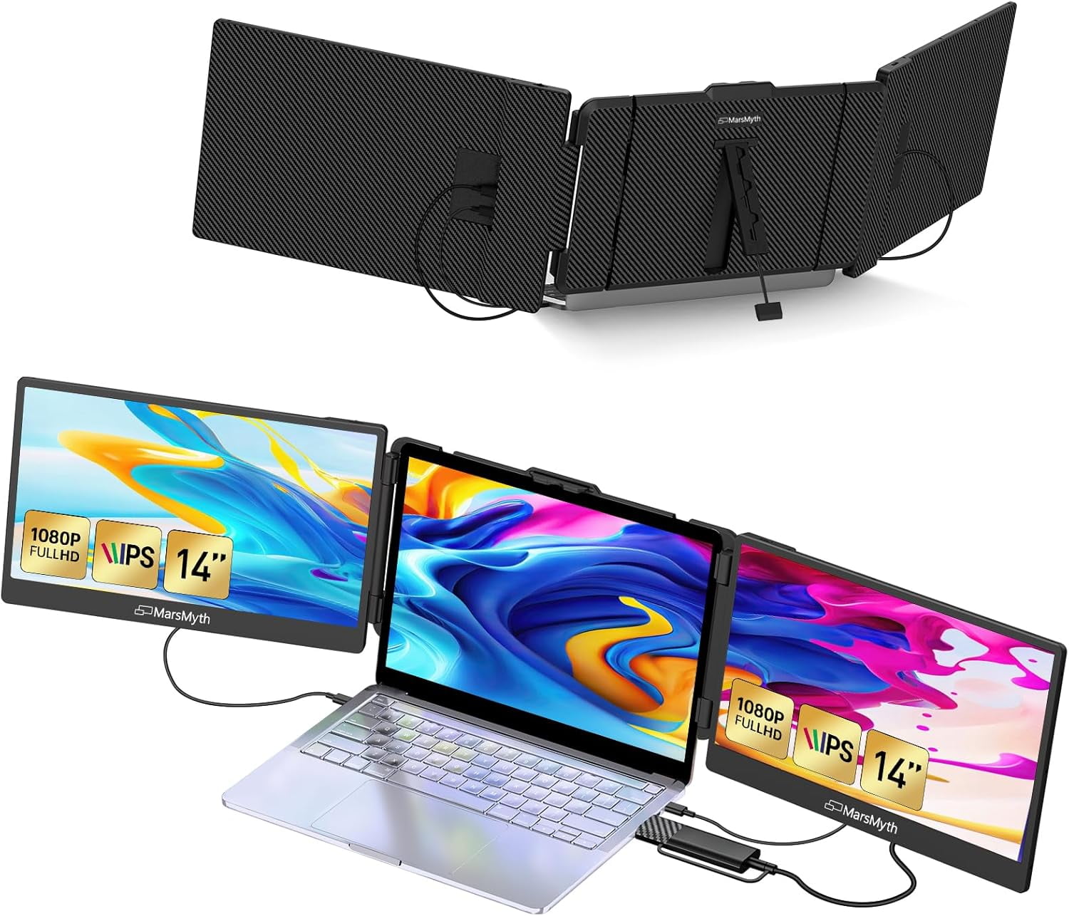 14'' Triple Monitor for Laptop Screen Extender, Dual Monitor 1080P HD ...