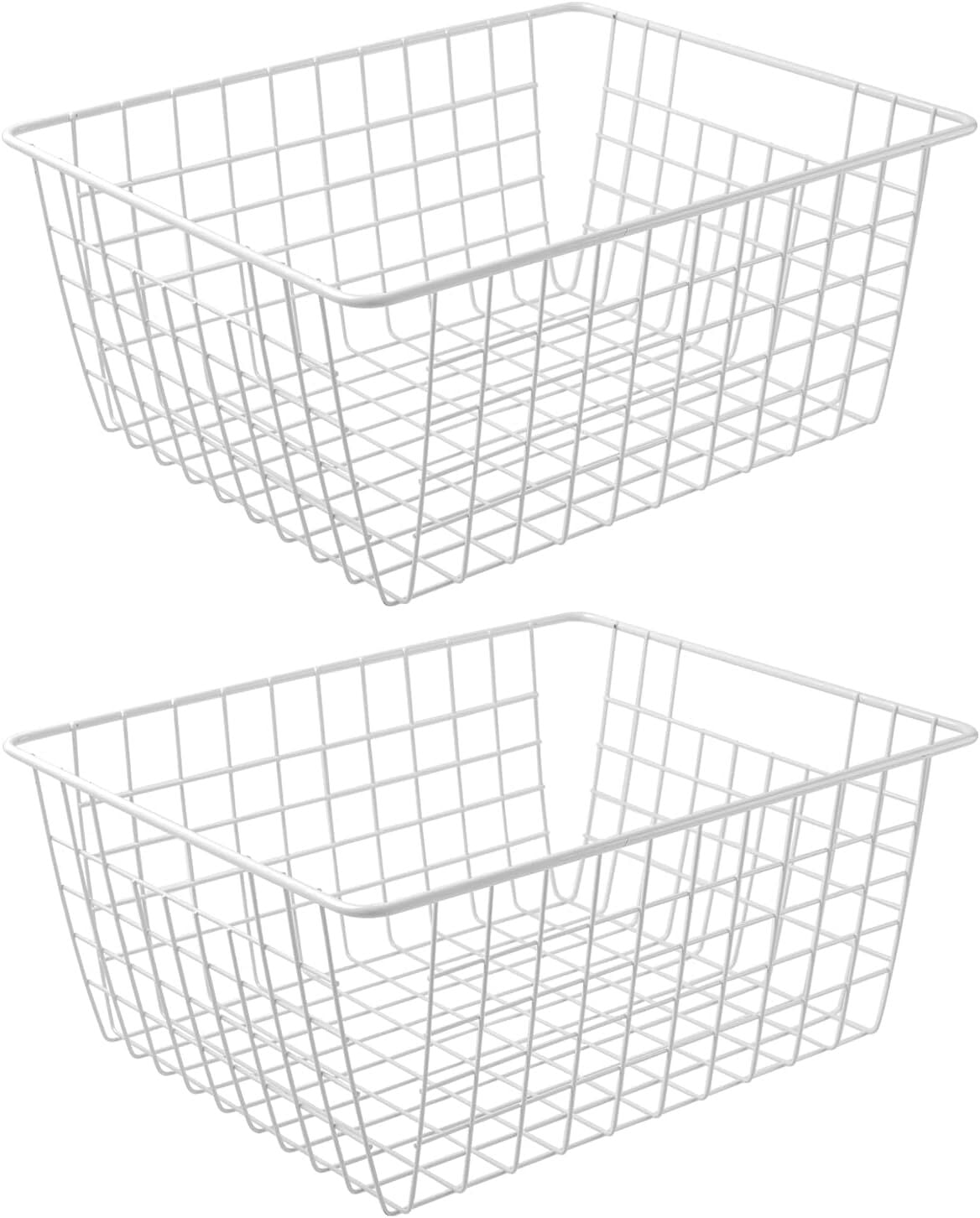 14" Upright Freezer Storage Baskets, Large White Wire Storage Bins ...