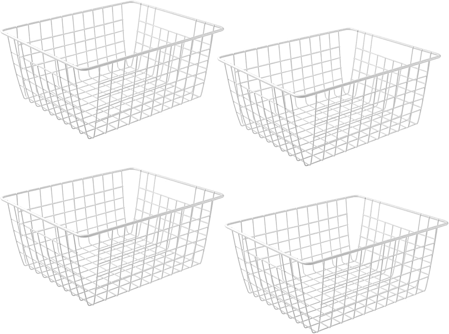 14" Upright Freezer Storage Baskets, White Wire Storage Bins Large ...