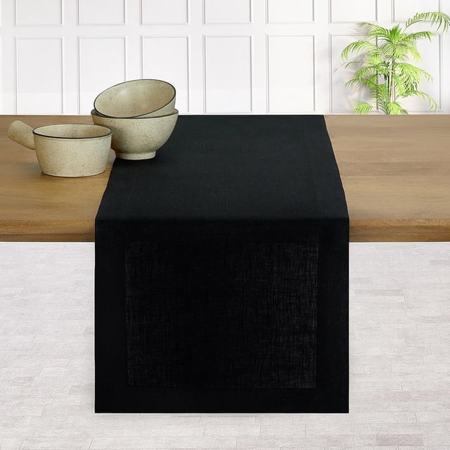 14 X 120 Inch Linen Table Runner - 100% Pure Black Farmhouse Table ...