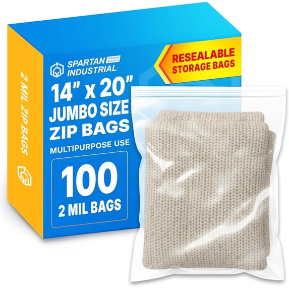 - 14” X 20” (100 Count) 2 Mil Clear Reclosable Zip Plastic Poly Bags ...