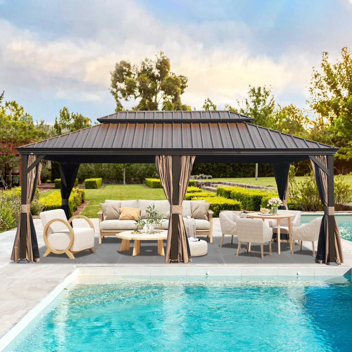14' X 22' Hardtop Gazebo, Upgraded Metal Gazebo with Drainage System ...