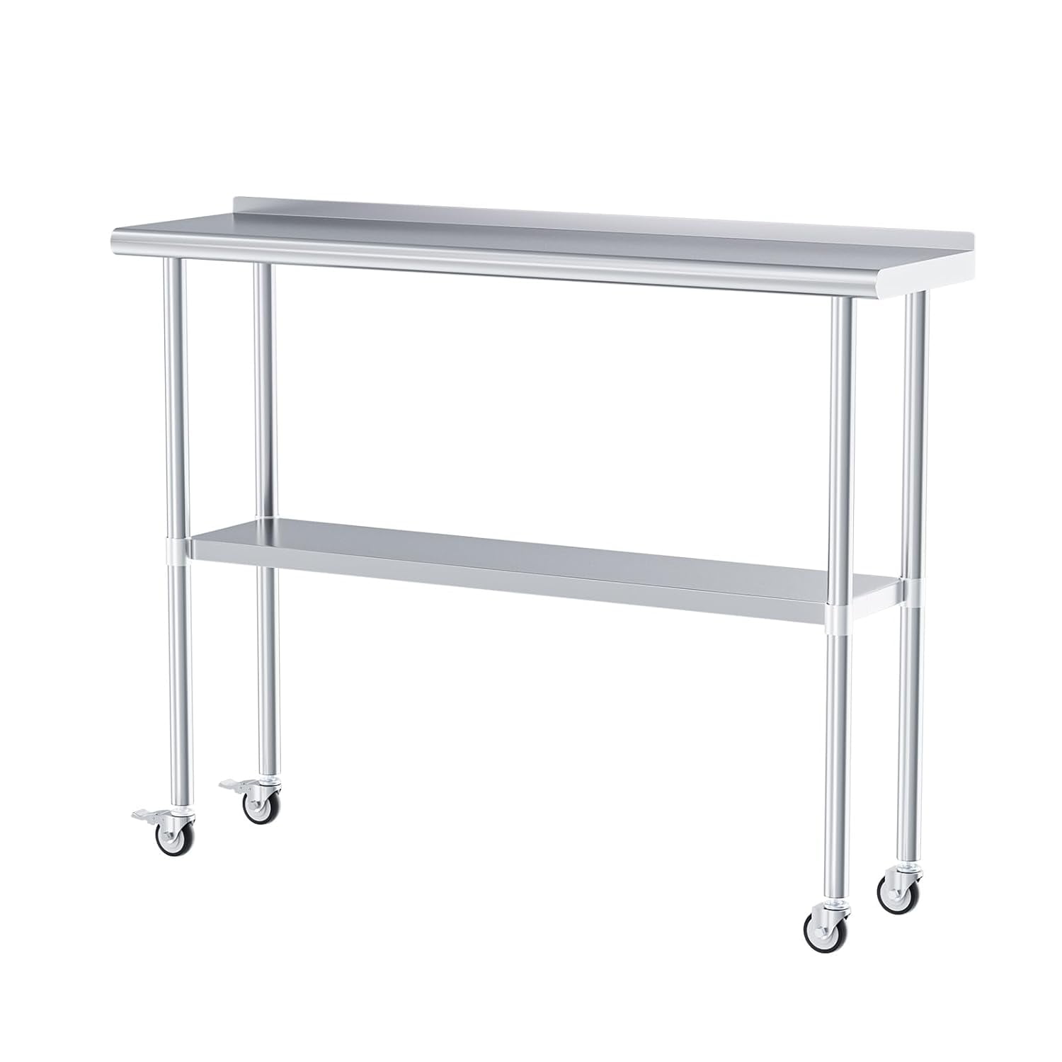 14 X 48 Inches Stainless Steel Table with Wheels, Metal Prep Table with ...