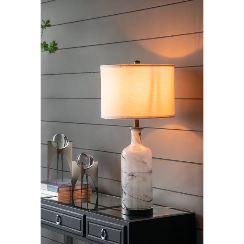 14 X14x28.5 "Saris High Gray and White Swivel Glass Lamp with Linen ...