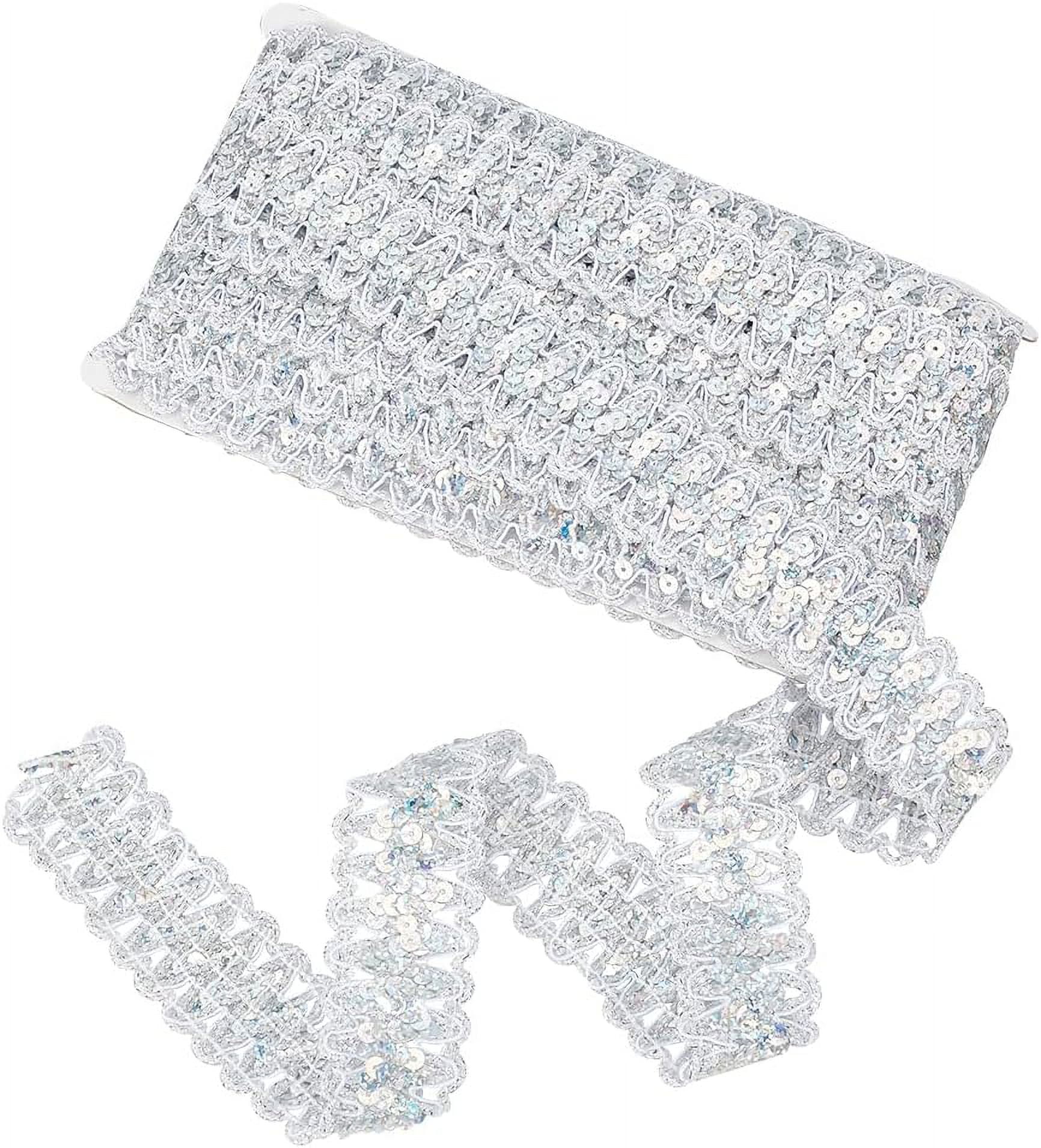 14 Yards/13m Metallic Sequin Trim 1-3/8 inch Wide Silver Wavy Ribbon ...