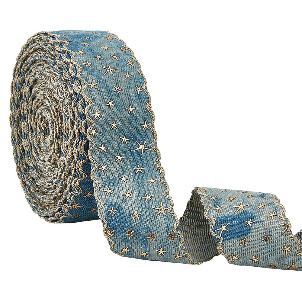 14 Yards Cadet Blue Denim Trim Fabric Blue Jean Wired Edge Ribbon Gold ...