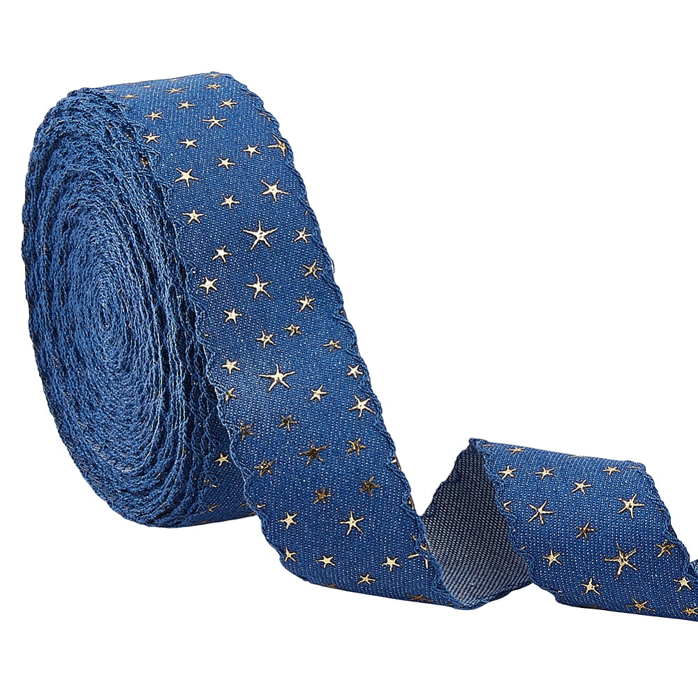 14 Yards Marine Blue Denim Trim Fabric Blue Jean Wired Edge Ribbon Gold ...