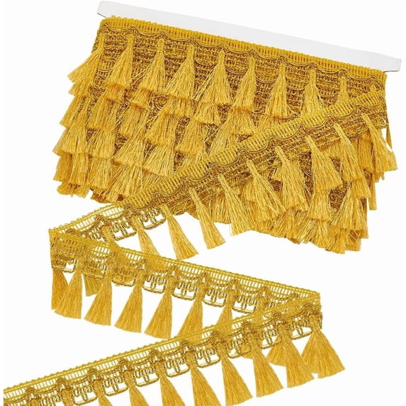 14 Yards Polyester Tassel Lace Ribbons Curtain Decoration Gold 2-1/4 ...
