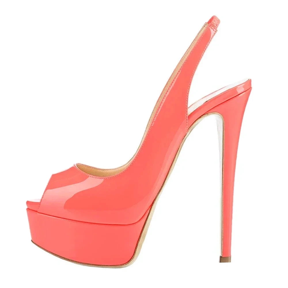 14 cm Patent Leather Peep Toe Heels - Stylish Platform Design - Walmart.com