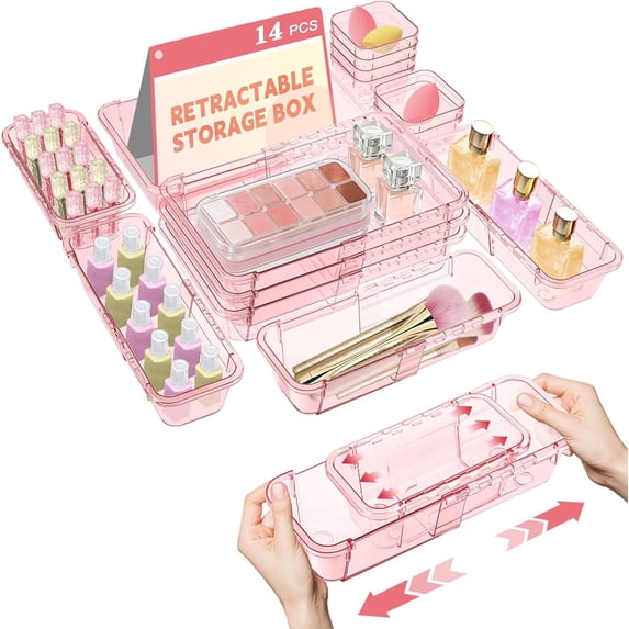 14 count Clear Drawer Organizer, Adjustable Drawer Storage Box, 3-Size ...