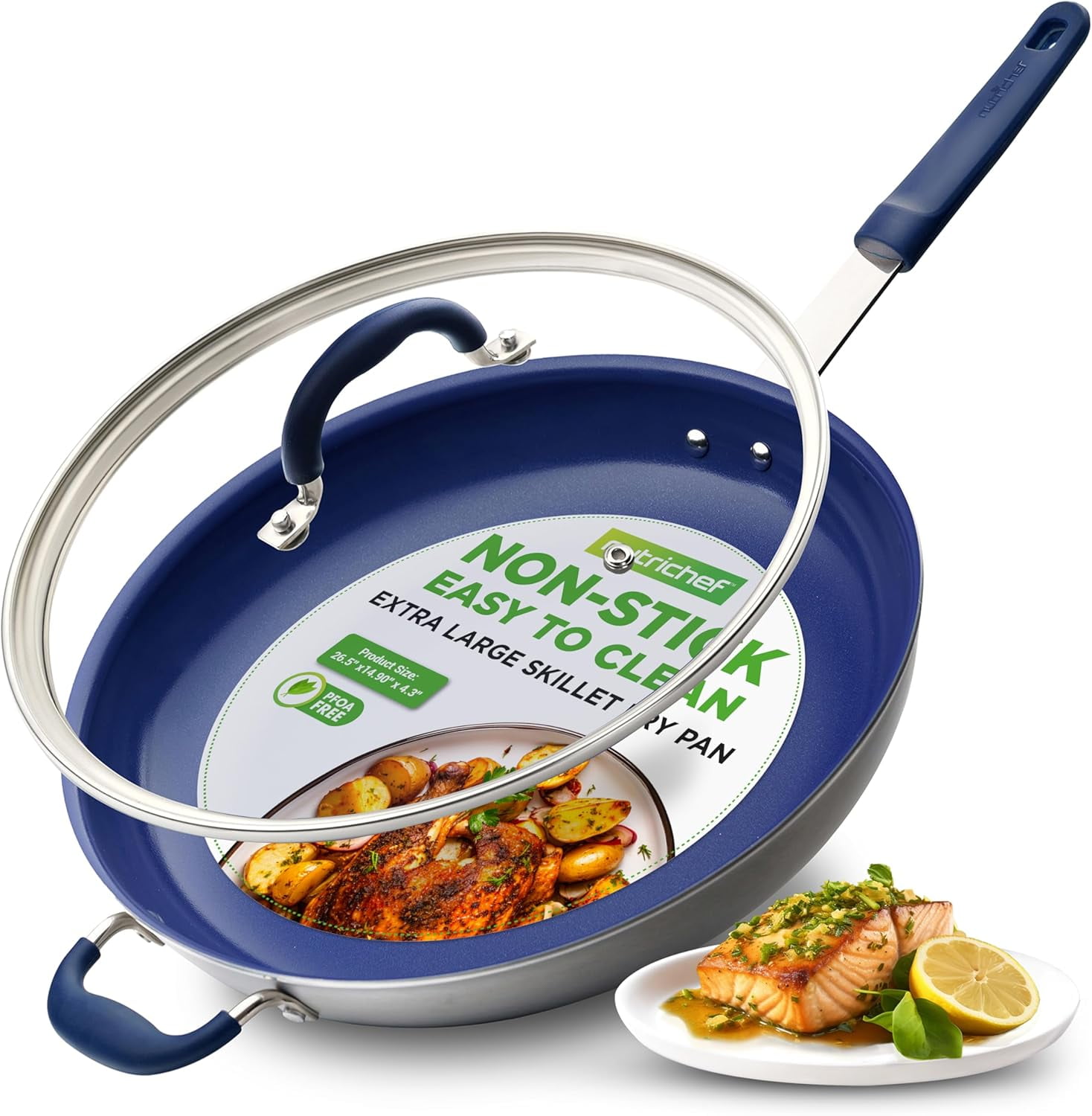 **14" fry pan with lid - extra large skillet nonstick frying pan with ...