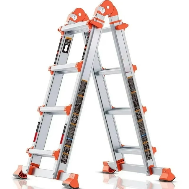 14 ft anti-slip multi position & storage folding ladder, security load ...