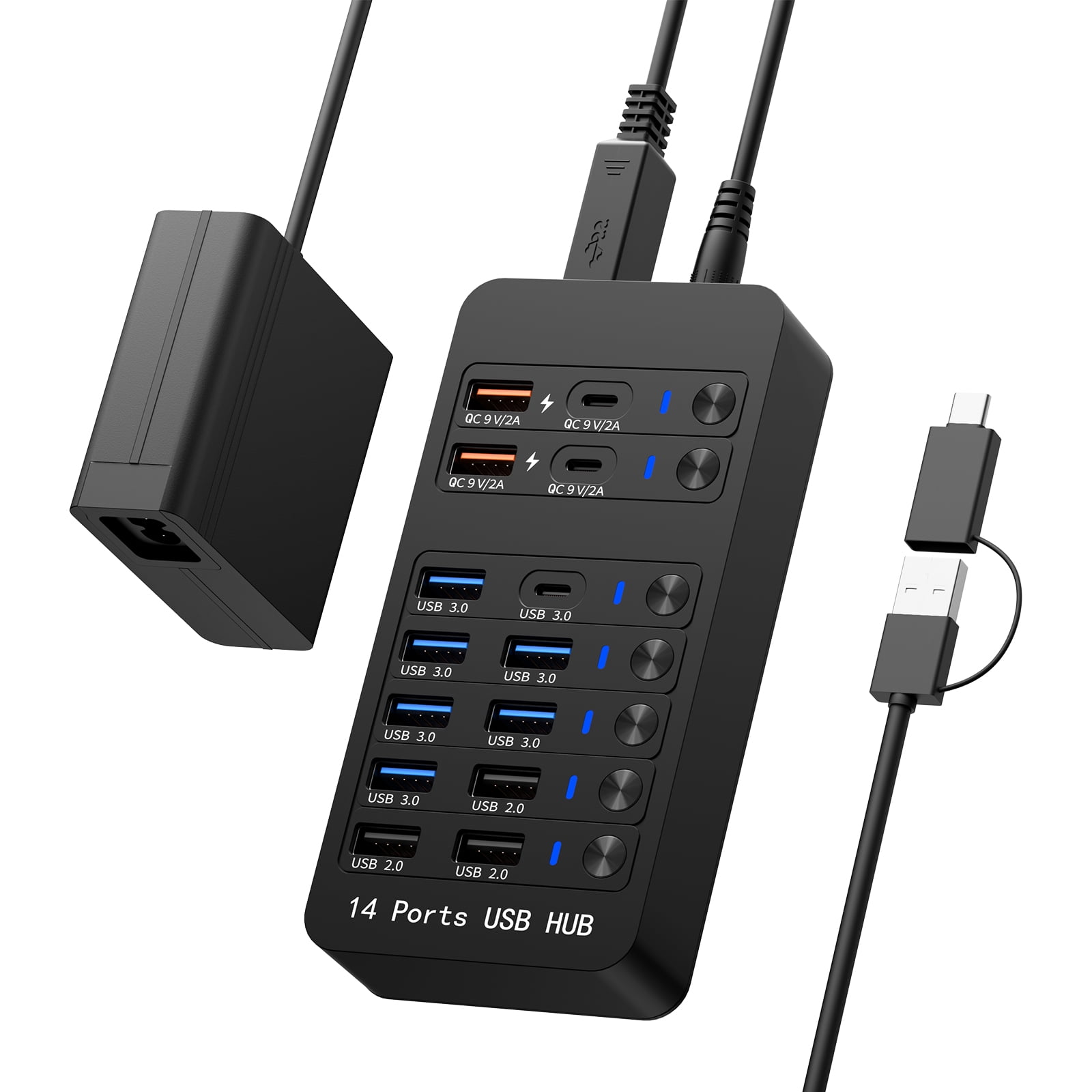 14-in-1 Powered USB Hub with 60W PD Charging, 6 USB 3.0 Ports, 4 Fast ...