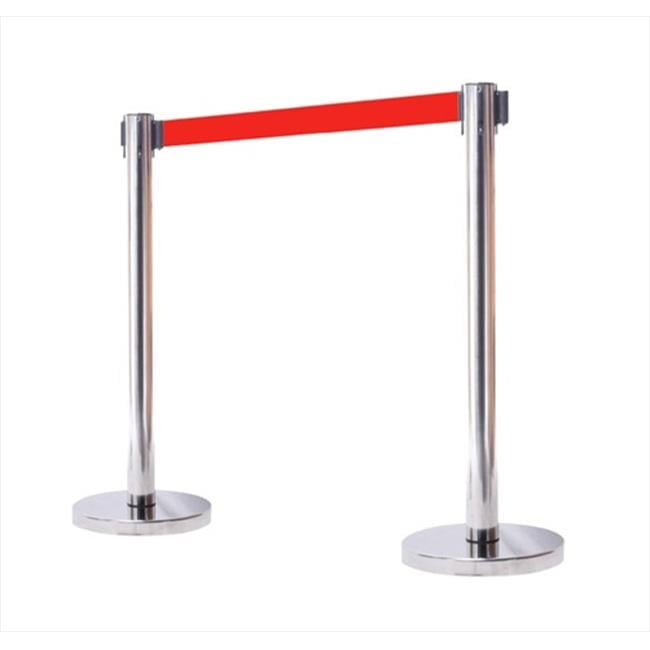 14 in. Flat Base Mirror Post & Cover Retractable Belt Stanchion - 10 ft ...