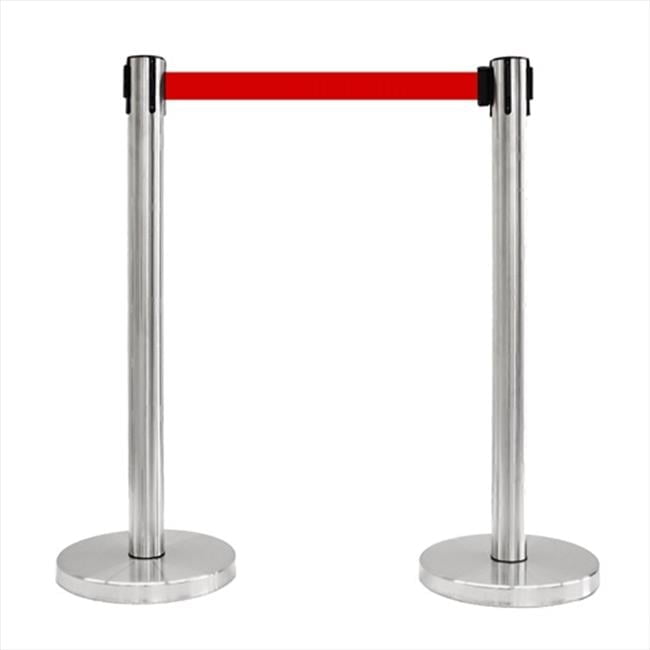 14 in. Flat Base Satin Stainless Post & Cover Retractable Belt ...