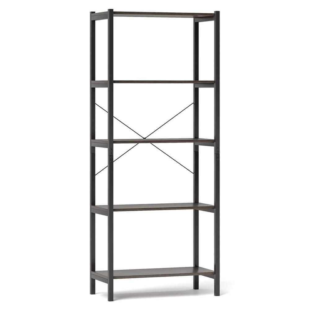 14 in. Wide 63 in. H Grey 5-Tier Rustic Industrial Bookshelf Wood ...