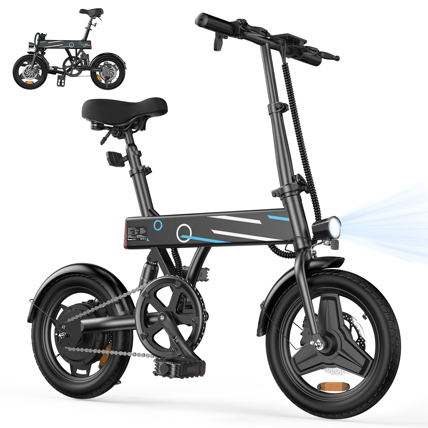 14-inch 500W Foldable Electric Bike for Adults, City E-Bike with 3-Speed Settings (9/15/20mph ...