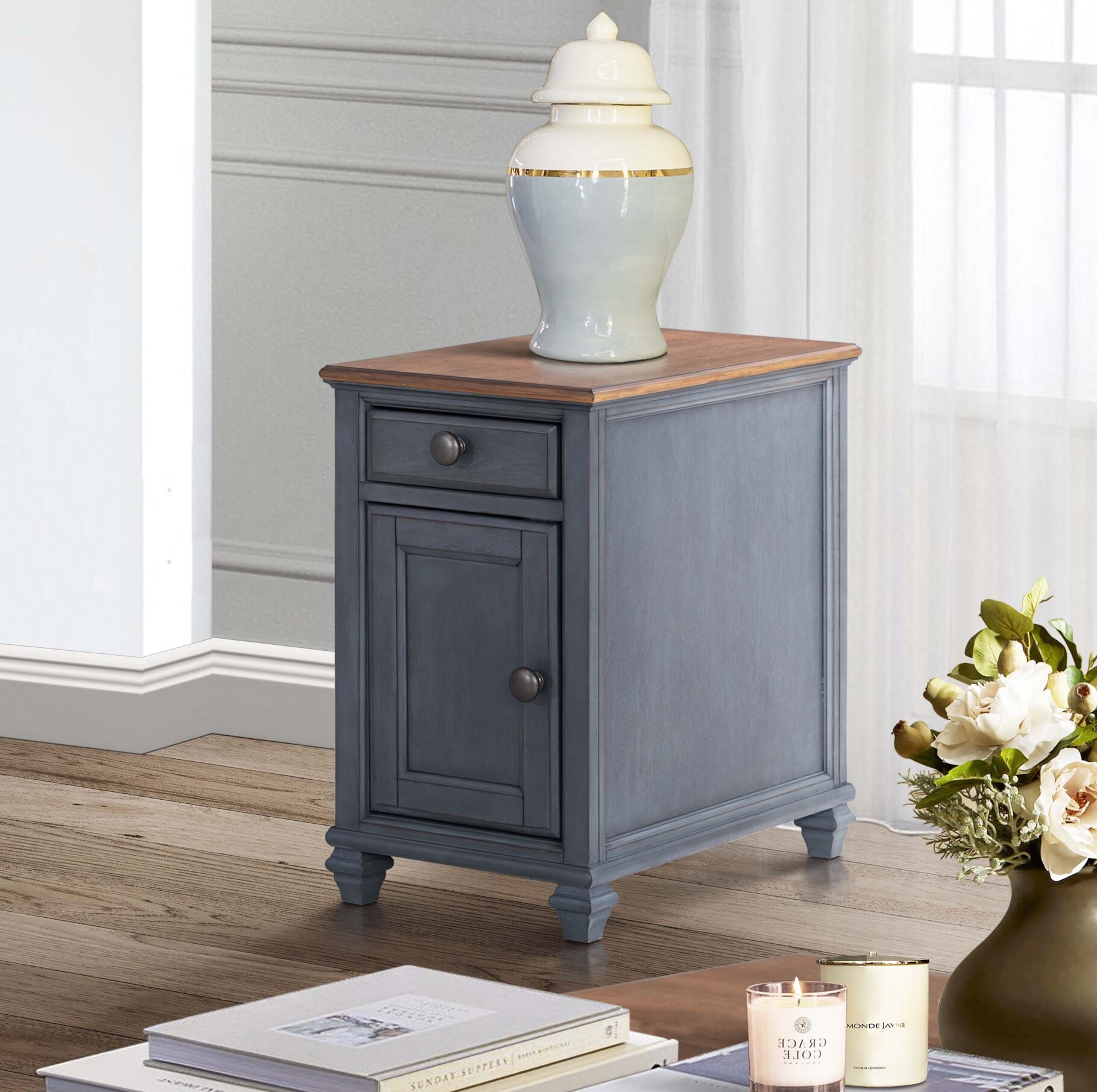 14 inch Chair Side Table with One Drawer and Lockers with Doors ...