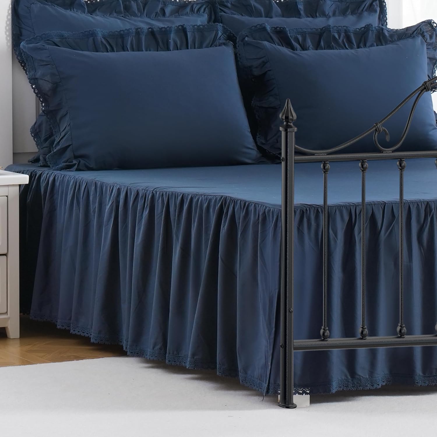 14 inch Drop Navy Blue Dust Ruffle, Lightweight 100% Cotton, Crochet ...