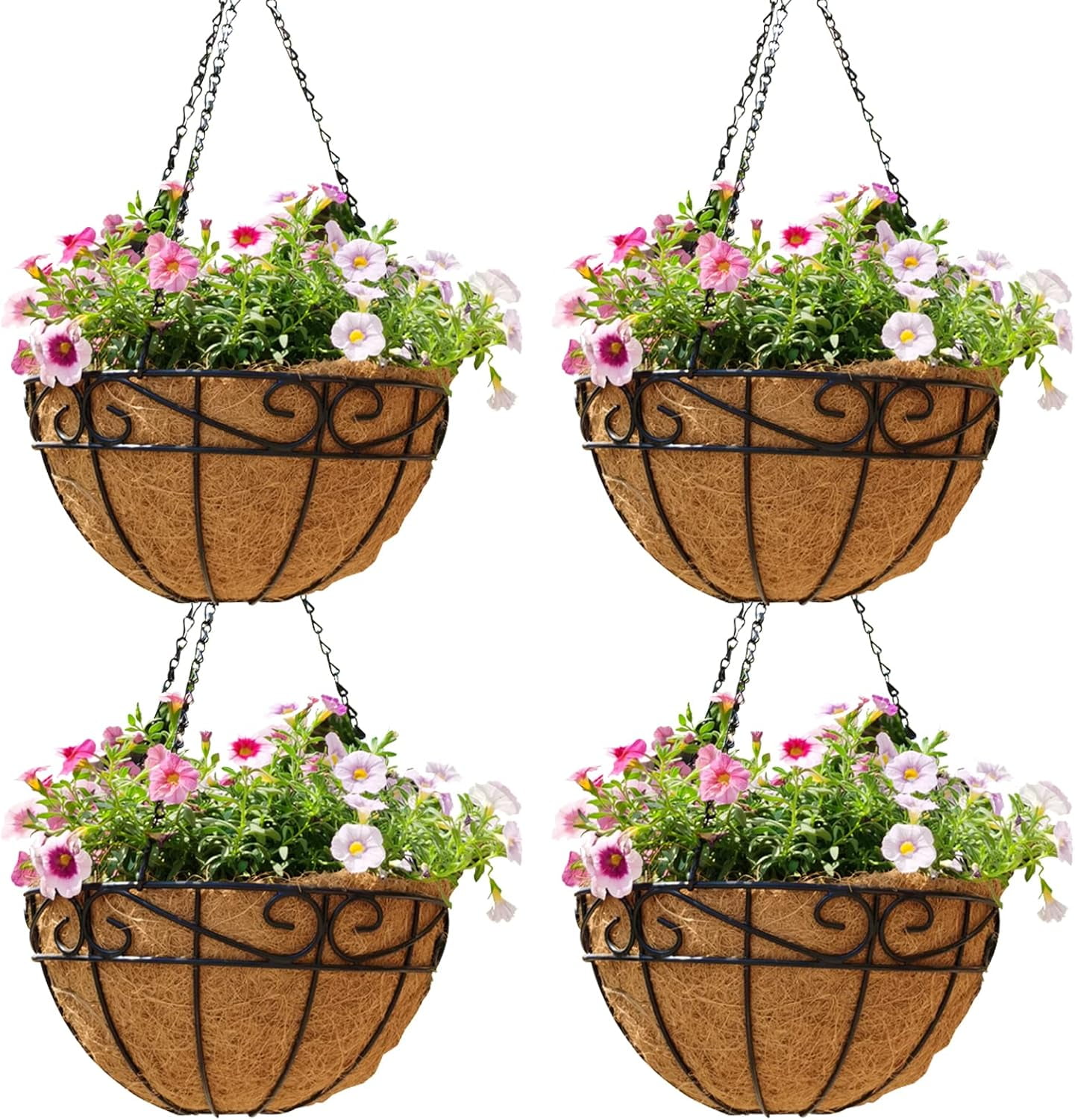 14 inch Metal Hanging Baskets For Plants Outdoor 4 Pack Round Metal ...