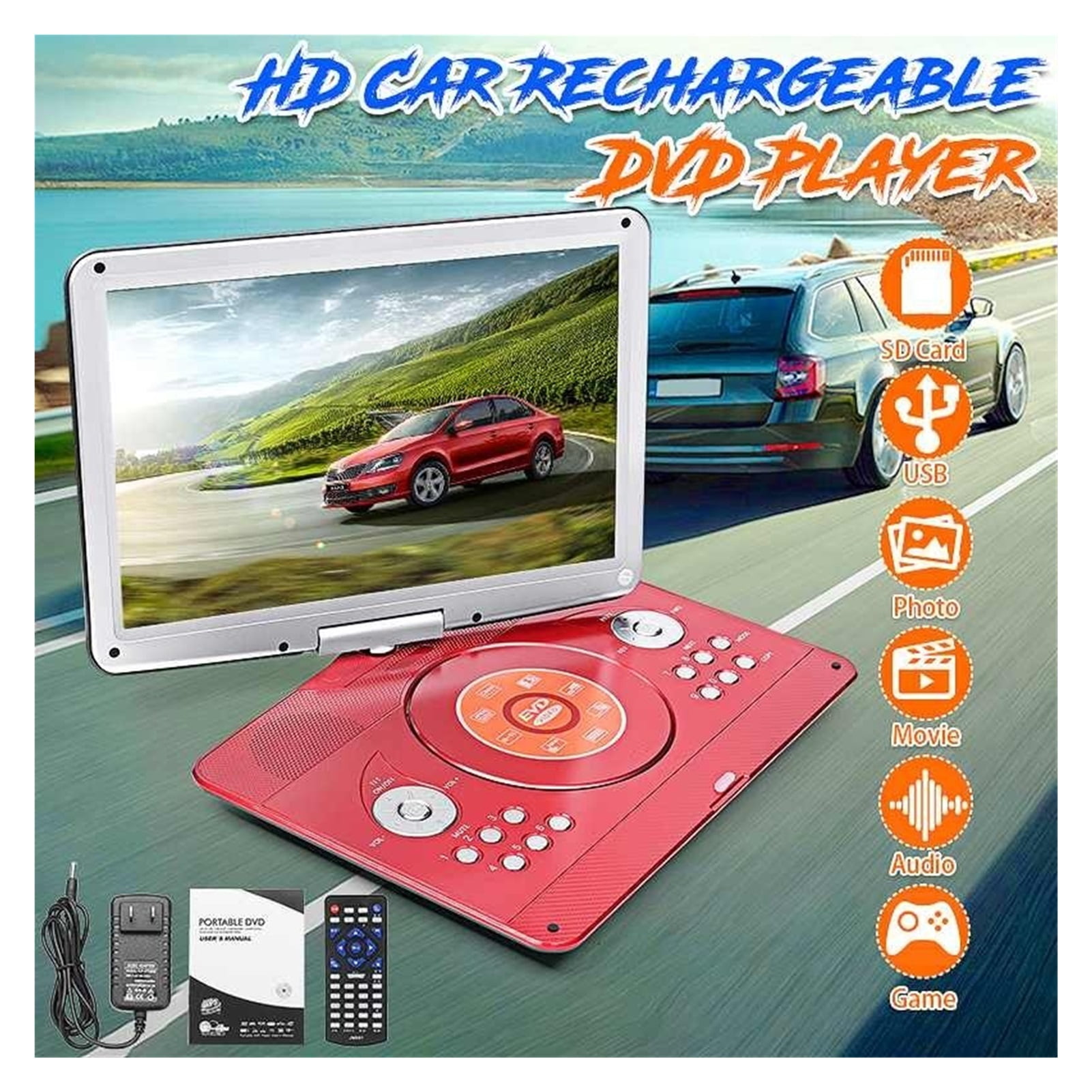 14 inch Portable DVD Player Rotatable Screen Multi Media DVD for Game ...
