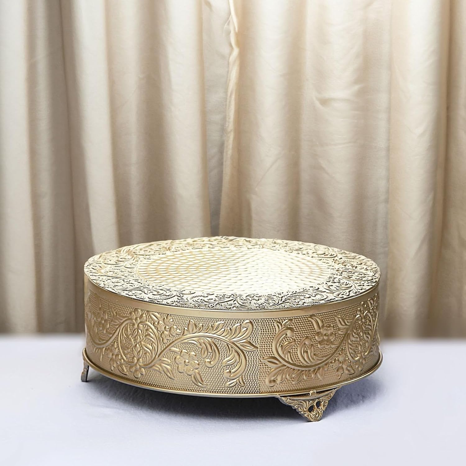14 inch Round Embossed Metal Cake Plateau Stand Riser Wedding Birthday ...
