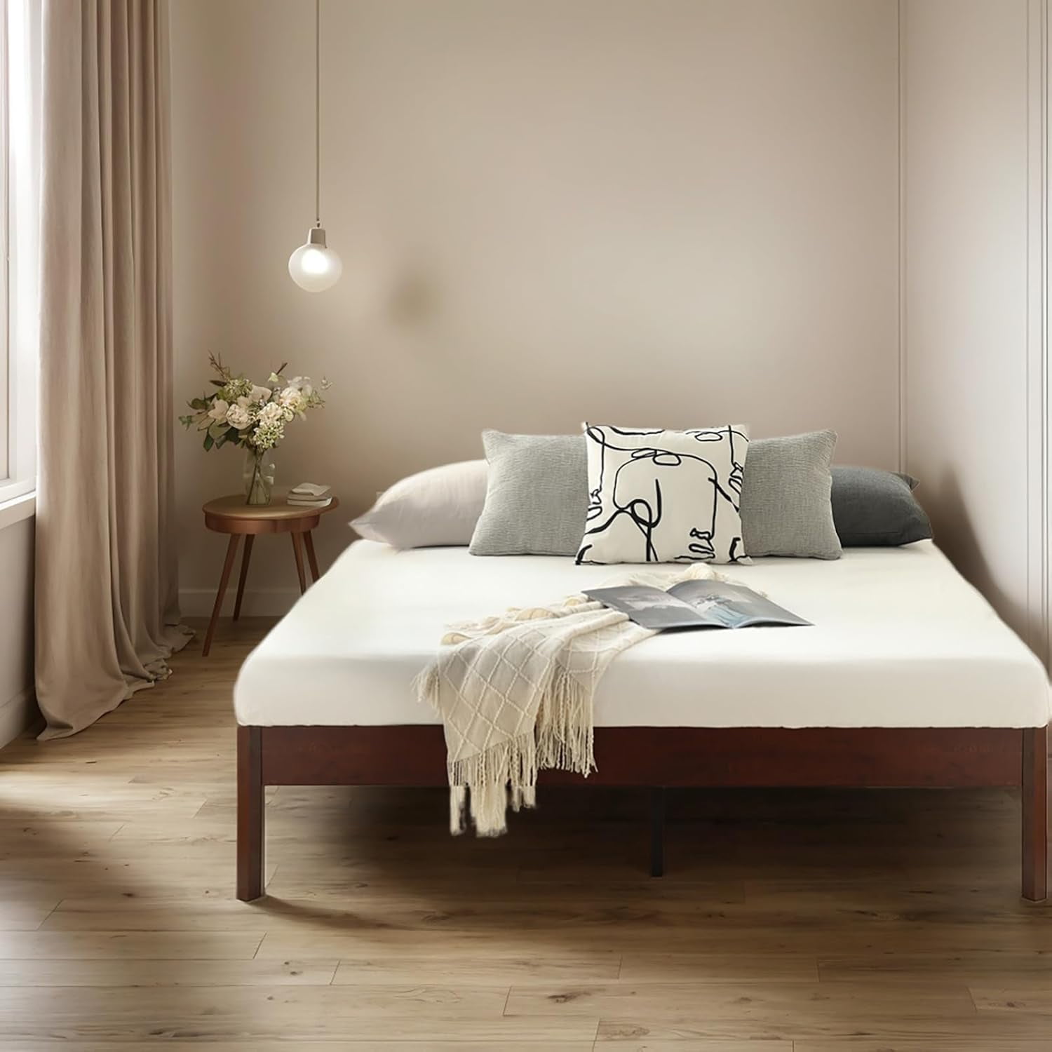 14 inch Sturdy Heavy Duty Wood Bed Frames with Wooden Slats, Full Size ...