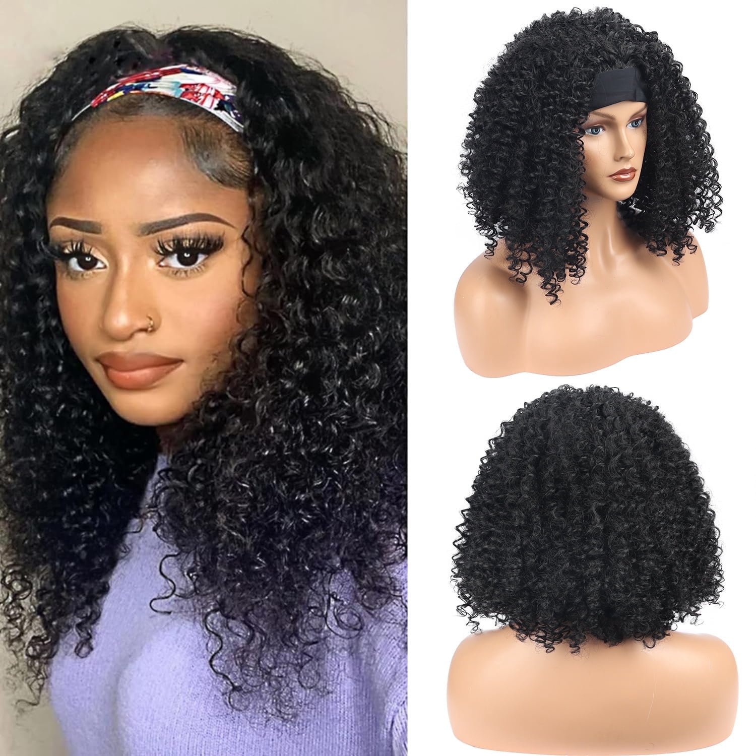 DeeYoung Short Afro Kinky Curly Synthetic Hairpiece, Black,14 inch ...