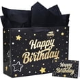14-inch large gold foil birthday party gift bag, comes with tissue ...