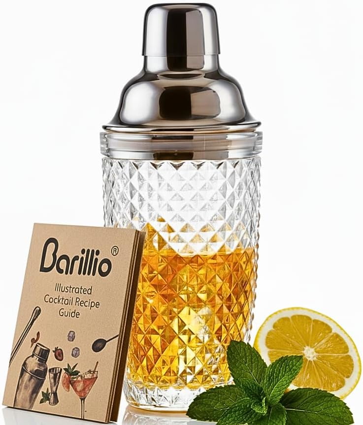 14 oz Glass Cocktail Shaker | Cobbler Mixer with Built-In Strainer ...