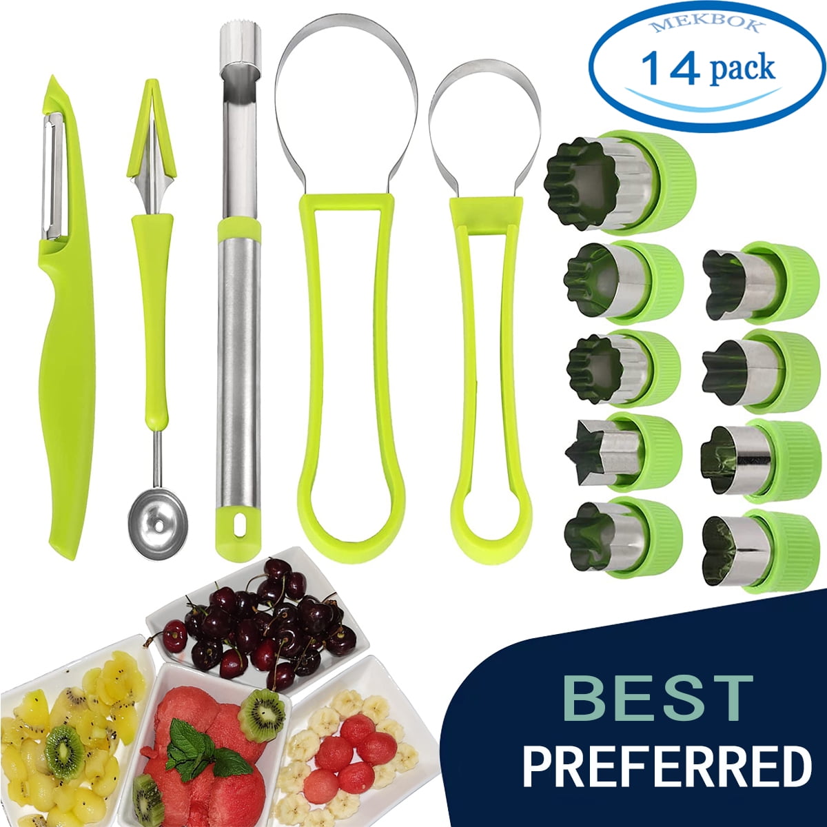 MEKBOK Stainless Steel Melon Baller & Fruit Tool Set - Tomato Corer ...