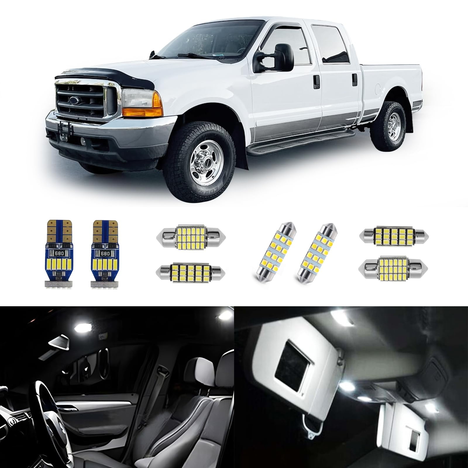 14 pcs F250 F350 RRF12 White Interior LED Replacement Bulbs for 1999 ...