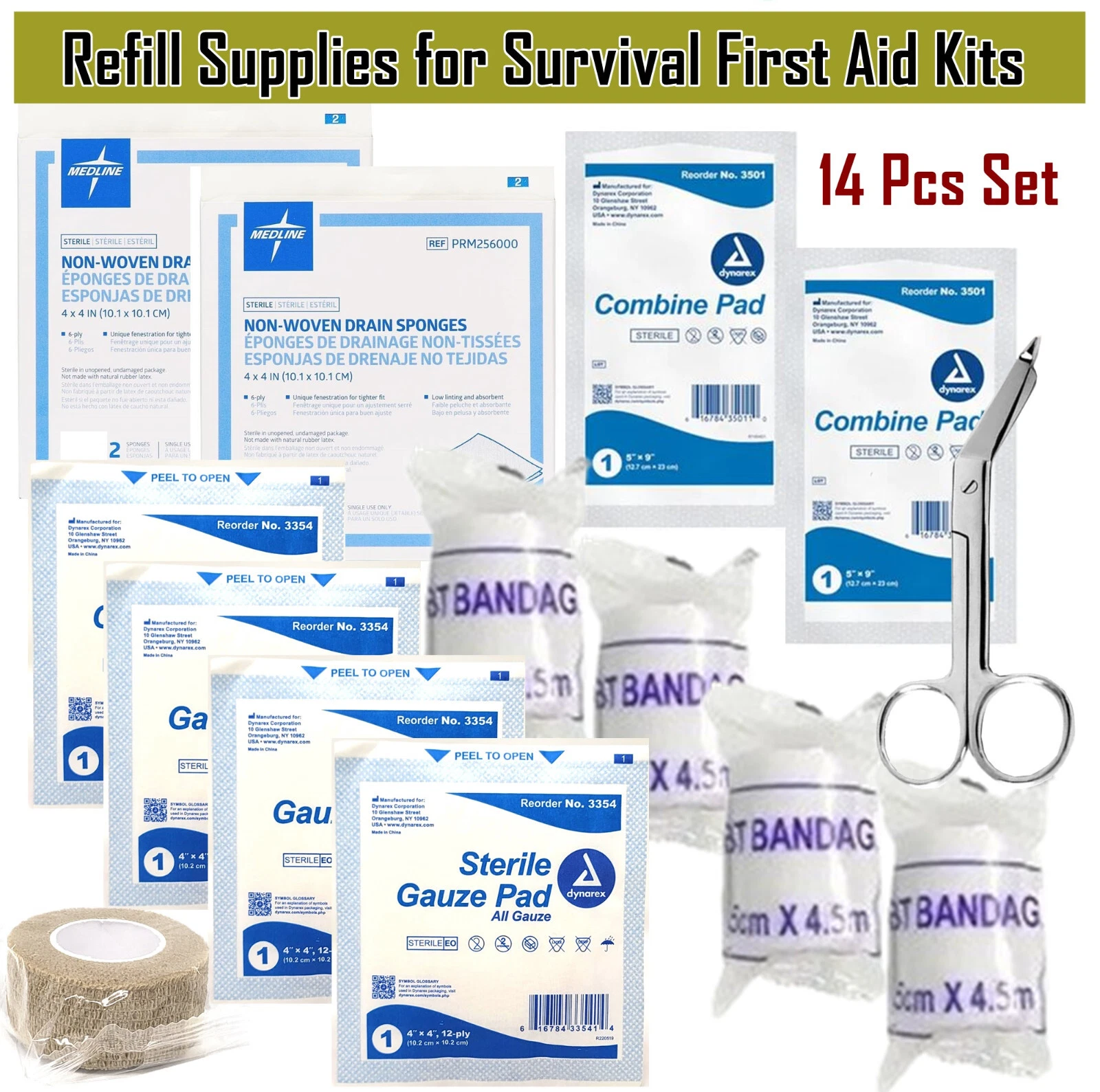 14 pcs First Aid Survival Kit Portable Compact First Aid Kit Quick Fix ...