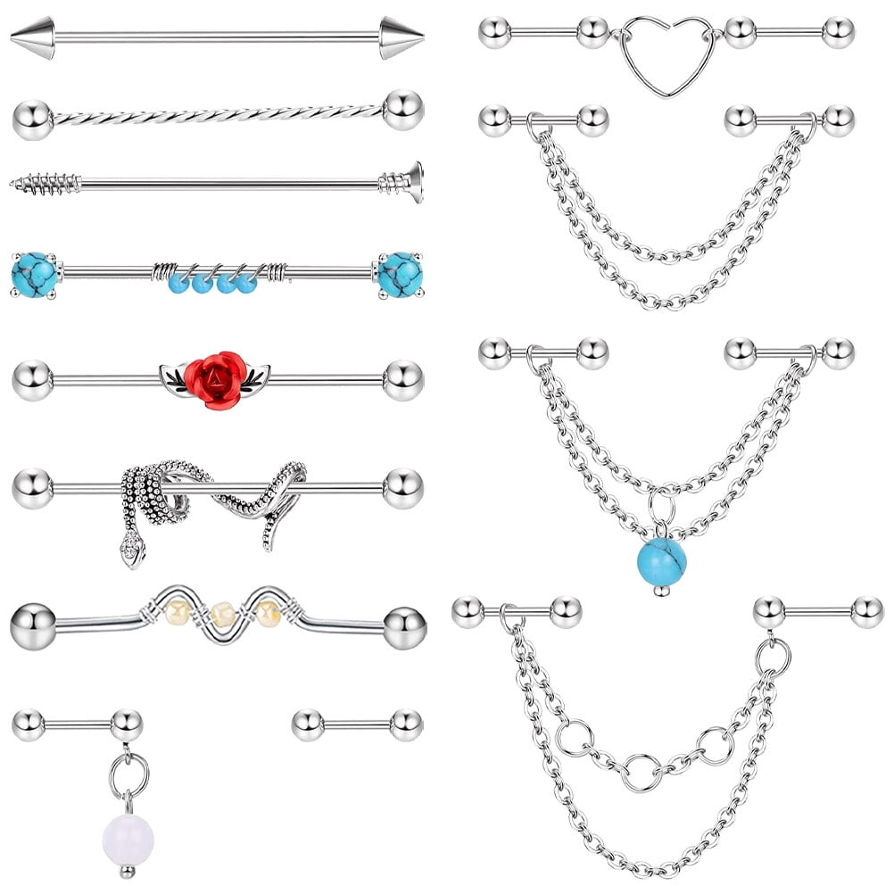 14 pcs Industrial Barbell Earrings Cartilage Piercing Earrings Jewelry ...