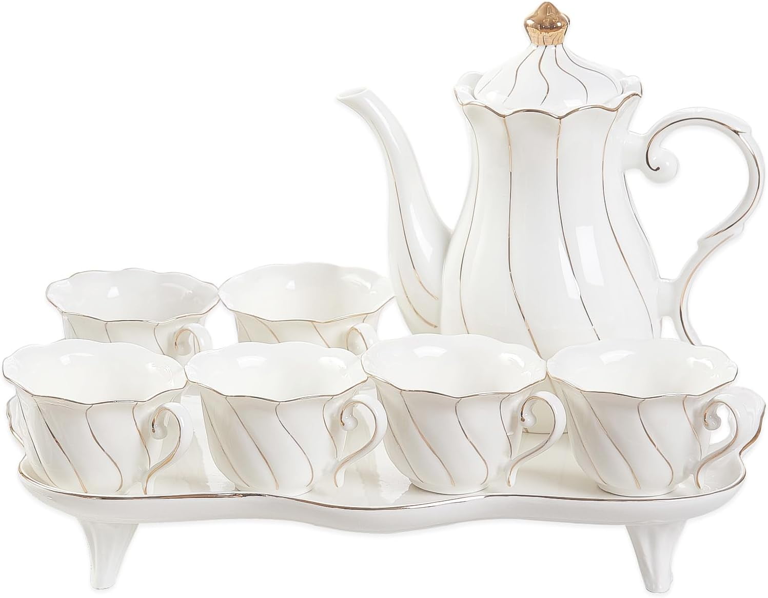 14 pcs Tea Set for 6 with Tea Tray & Spoons, Luxury British Style Tea ...