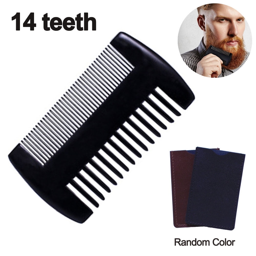 14 teeth Mustache Comb with Leather Case Pocket Sized Wooden Beard ...