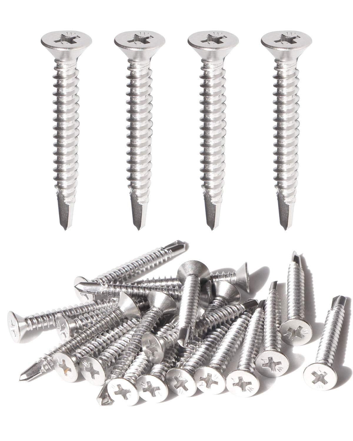 #14 x 1-1/2" Stainless Flat Head Phillips Self Drilling Screws (50pcs) Stainless Steel 410 Fully ...